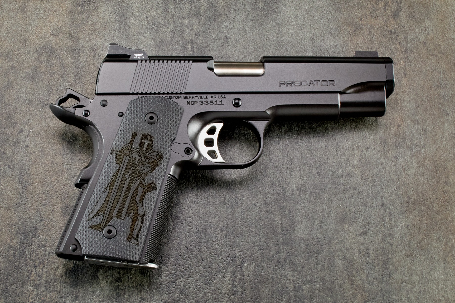 1911 Grips, Knights Templar, Black, G10, Officer